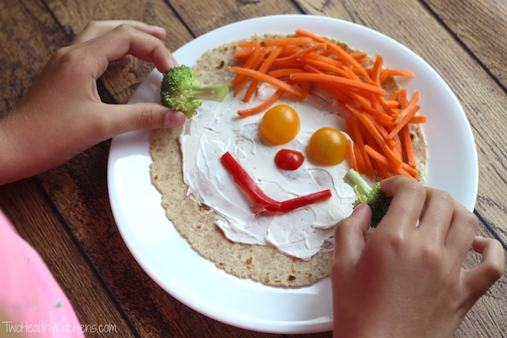 "Veggie Faces" No-Bake Vegetable Pizzas and Wraps