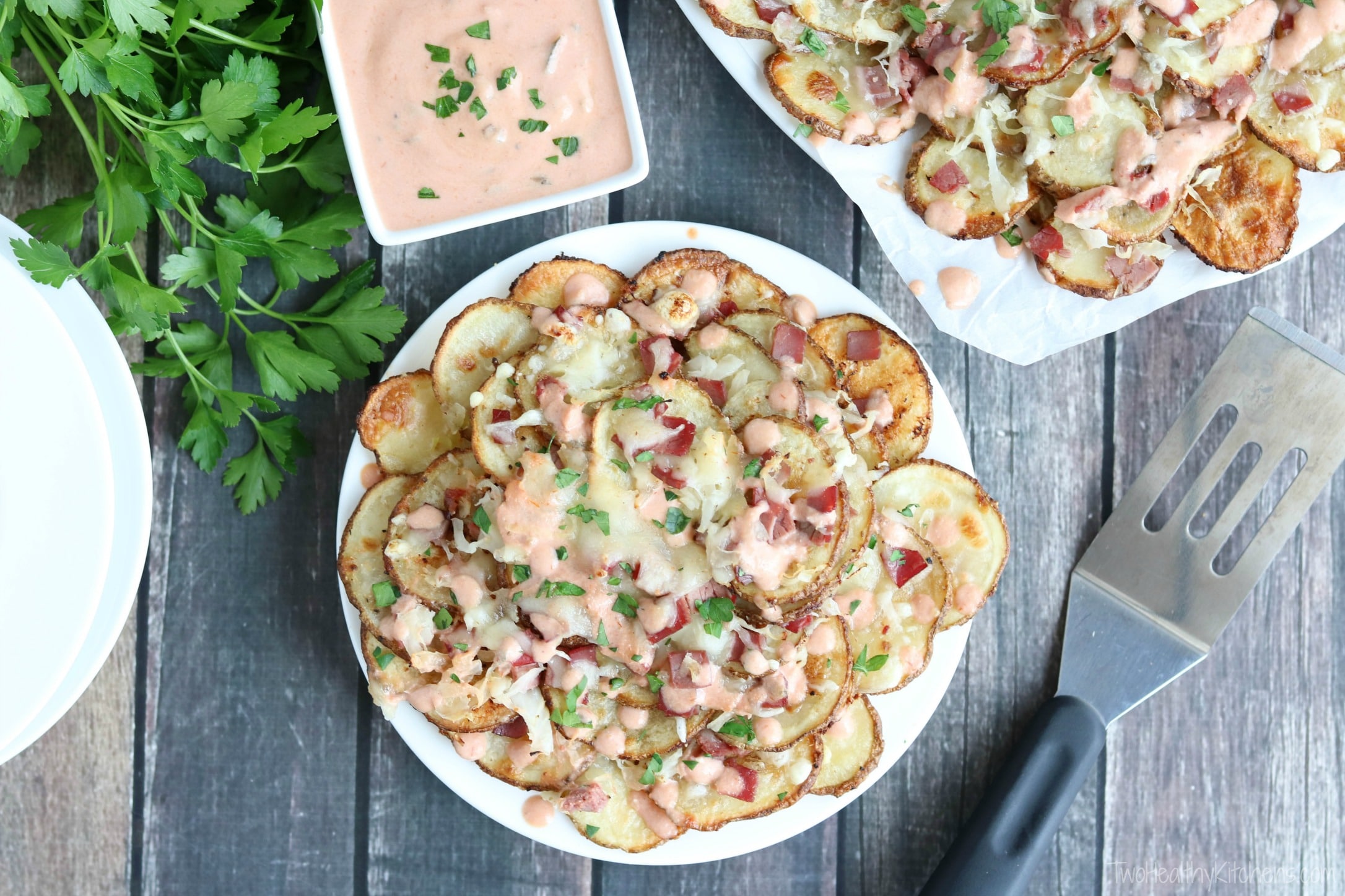 Reuben-Topped Irish Nachos - Two Healthy Kitchens